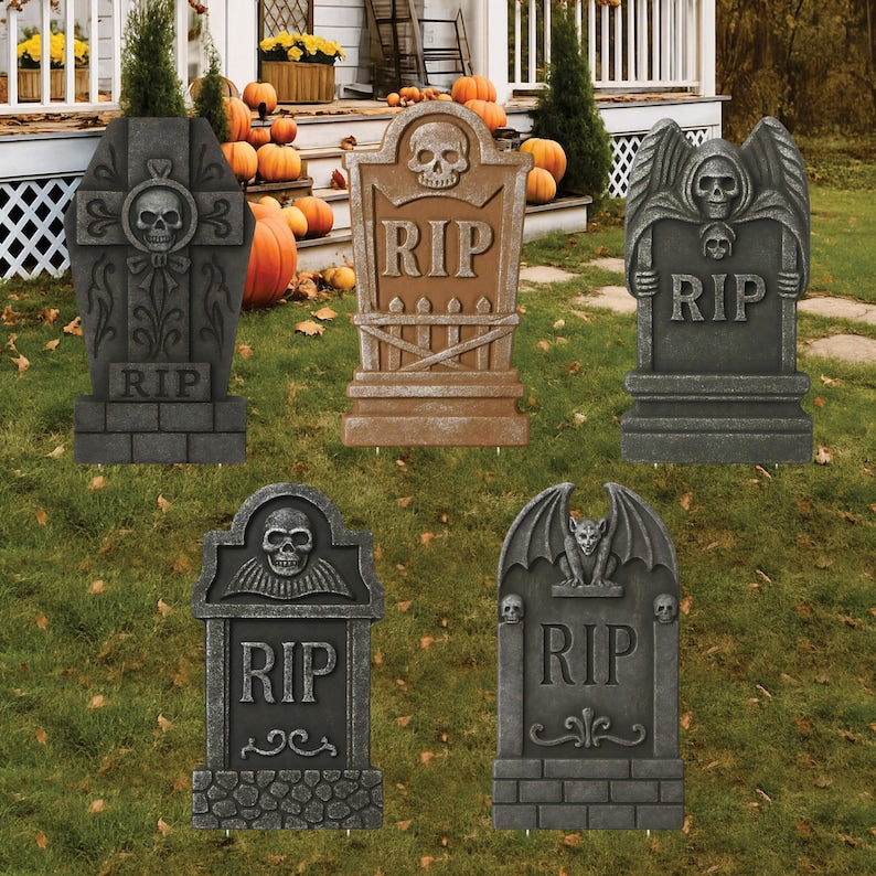 Halloween RIP Tombstone Yard Signs, Graveyard Lawn Decorations with ...