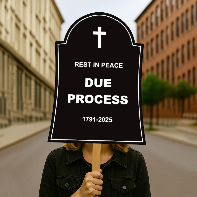 Rest in Peace Due Process Tombstone No Kings Protest Sign, Anti-Trump ...
